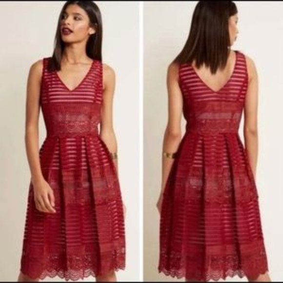Modcloth | Dresses | New Modcloth Ruby Red Crotchet Lace Stripe Overlay ...